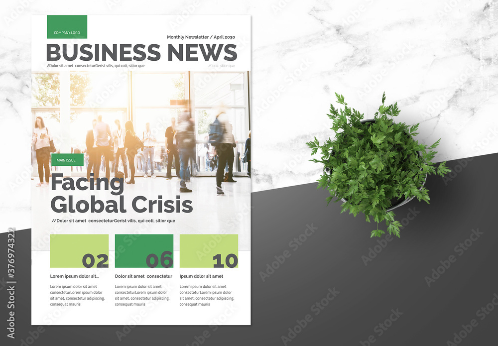 Business Newsletter with Green Accents Stock Template | Adobe Stock
