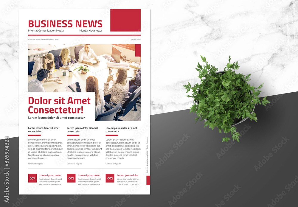Business Newsletter with Light Red Accents Stock Template | Adobe Stock
