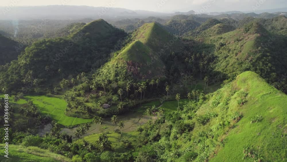 Tropical Philippines green rainforest mounts aerial view. High grass ...