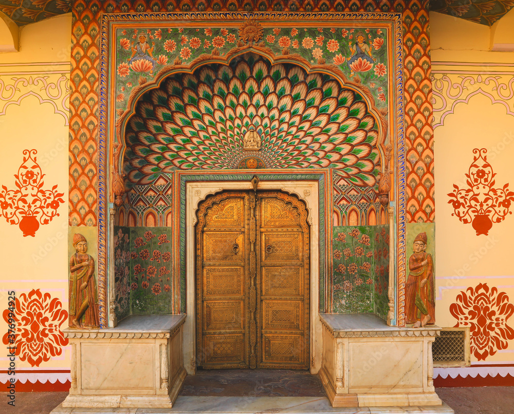 Lotus gate door in pink city at City Palace of Jaipur, India Stock ...