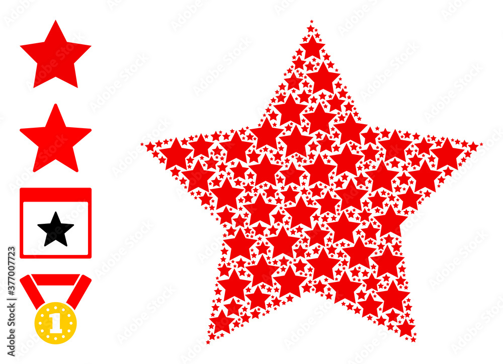 Vector red star composition is made with random recursive red star ...