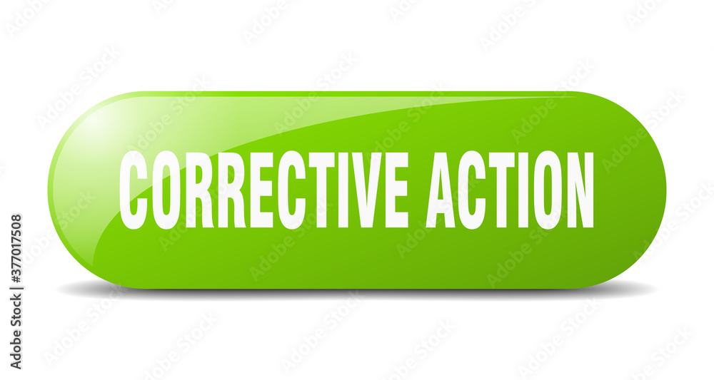 Poster corrective action button. sticker. banner. rounded glass sign ...
