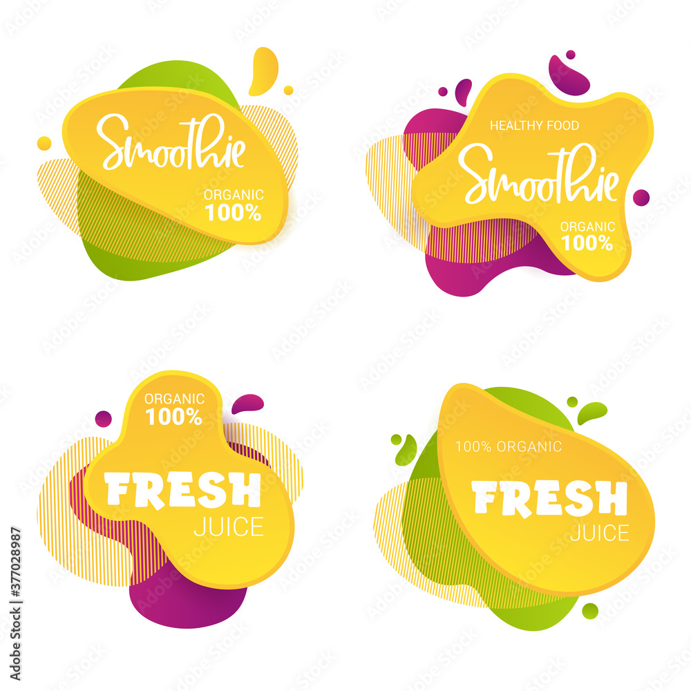 Set of frash and smoothie vector label. Bright and shine stickers ...