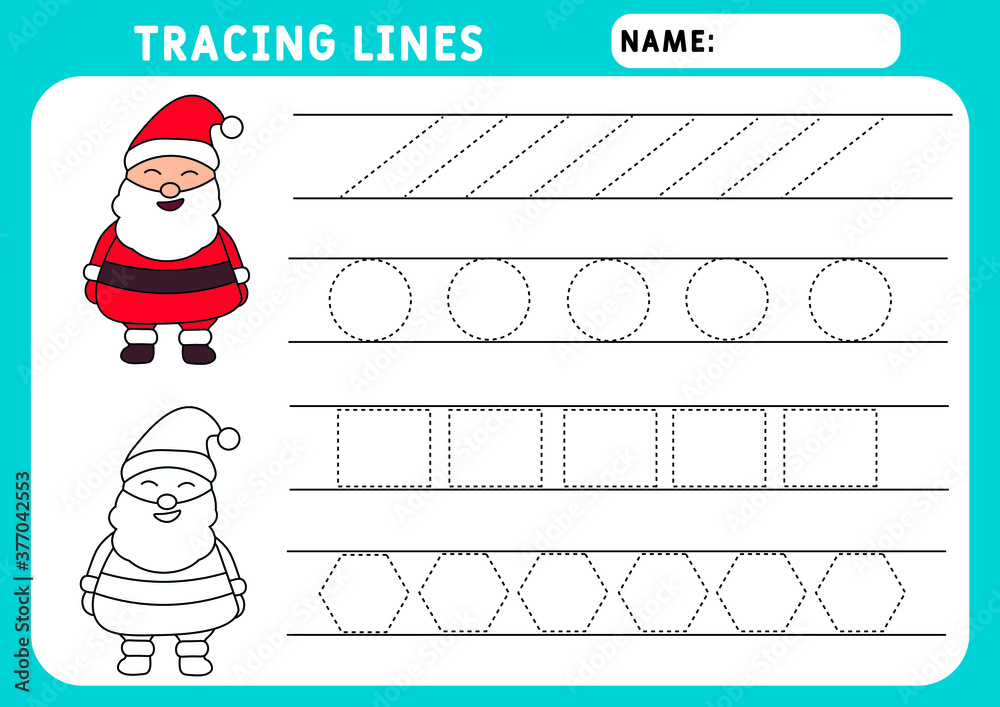 Vetor de Trace line worksheet for kids. Santa Claus. Basic writing ...