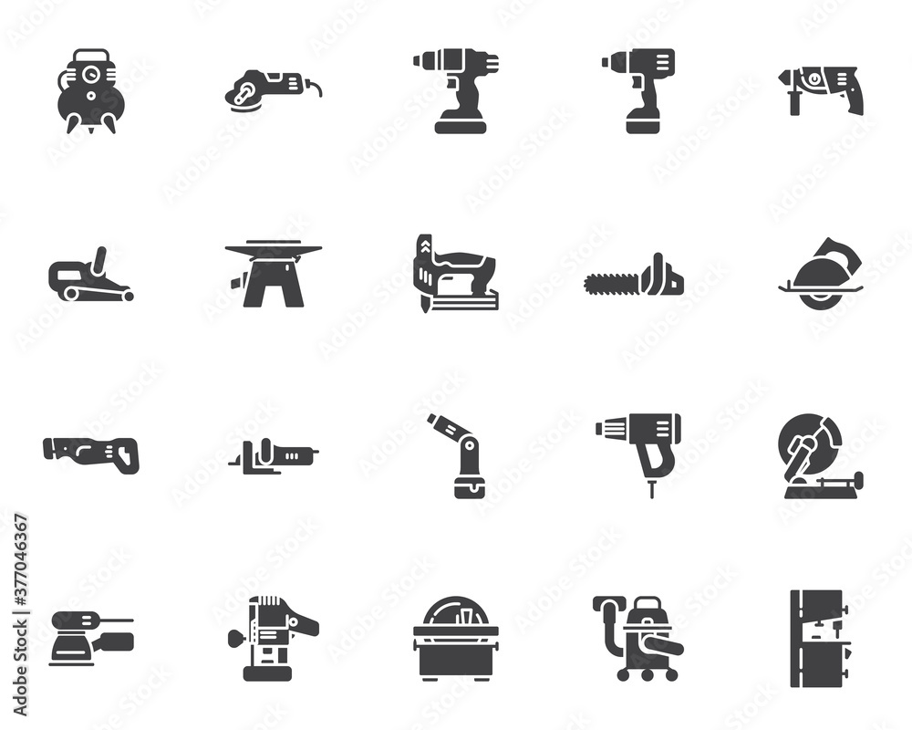 Power tool vector icons set, modern solid symbol collection, filled ...