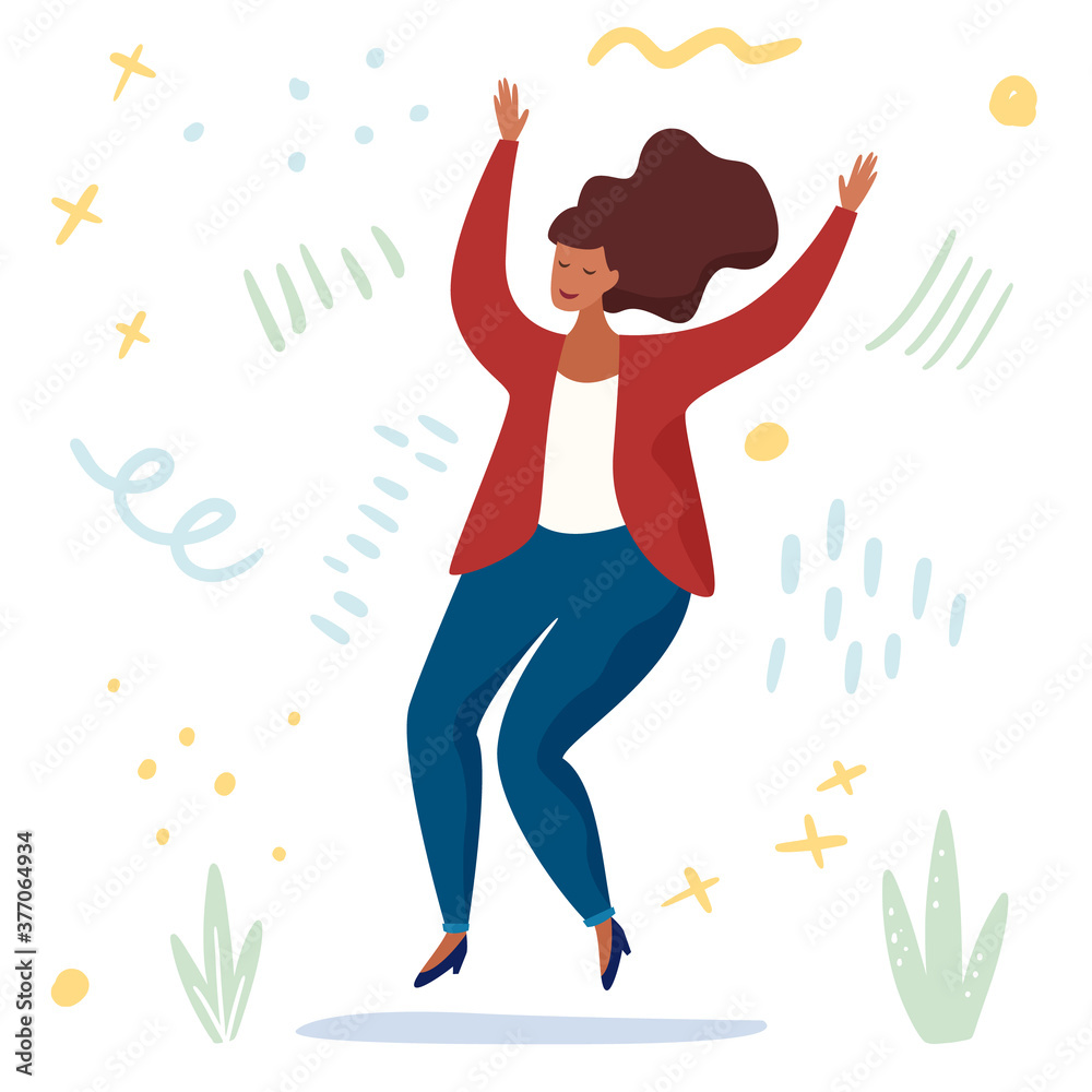Body positive. Love your body. Happy plus size woman jumping and active ...