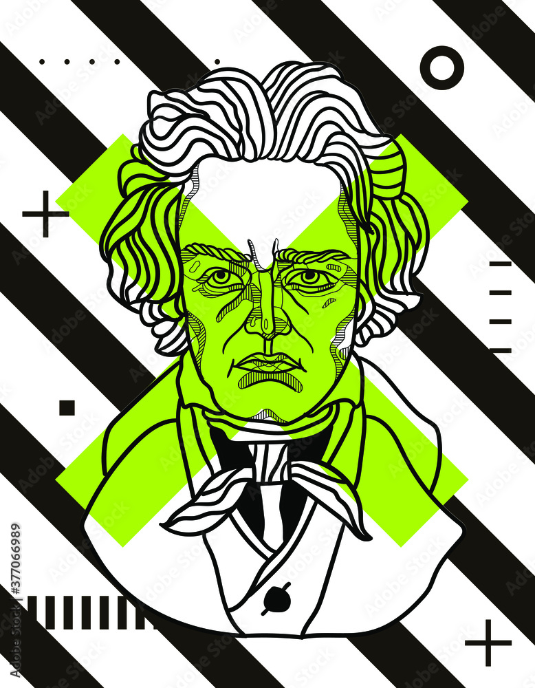 Beethoven bust sculpture. Vector illustration hand drawn. Modern ...