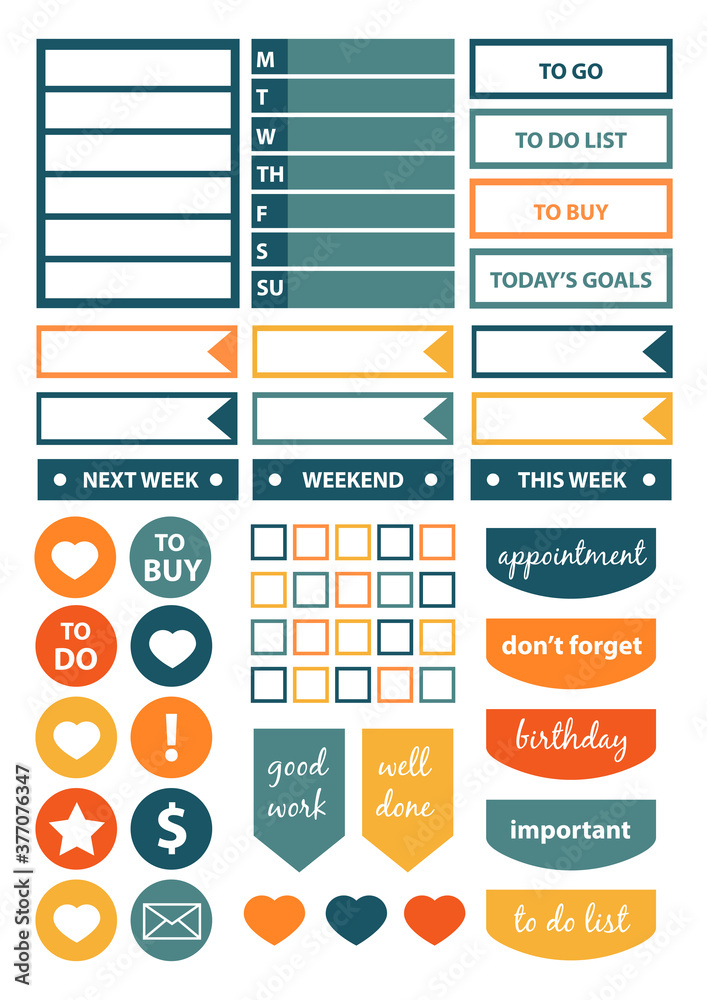 Printable page with stickers A4 size, digital paper vector illustration ...