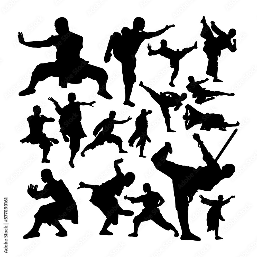 Shaolin monk martial art silhouettes. Good use for symbol, logo, web ...