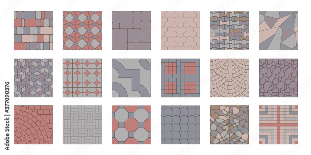 A set of street pavement. Top view. Collection of seamless patterns ...