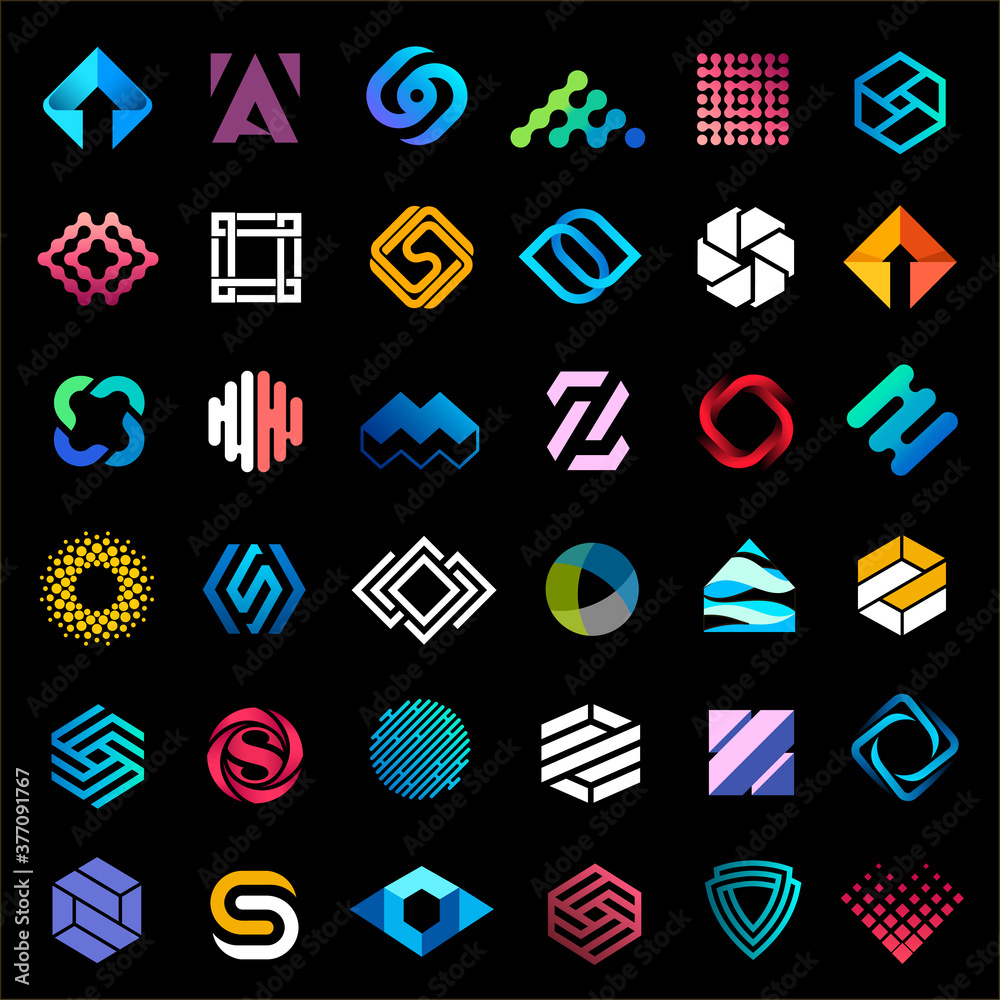 Big vector set of logo design. Unusual icons for business. Stock Vector ...