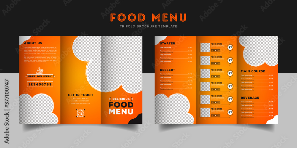 Food menu trifold brochure template. Food brochure for restaurant ...