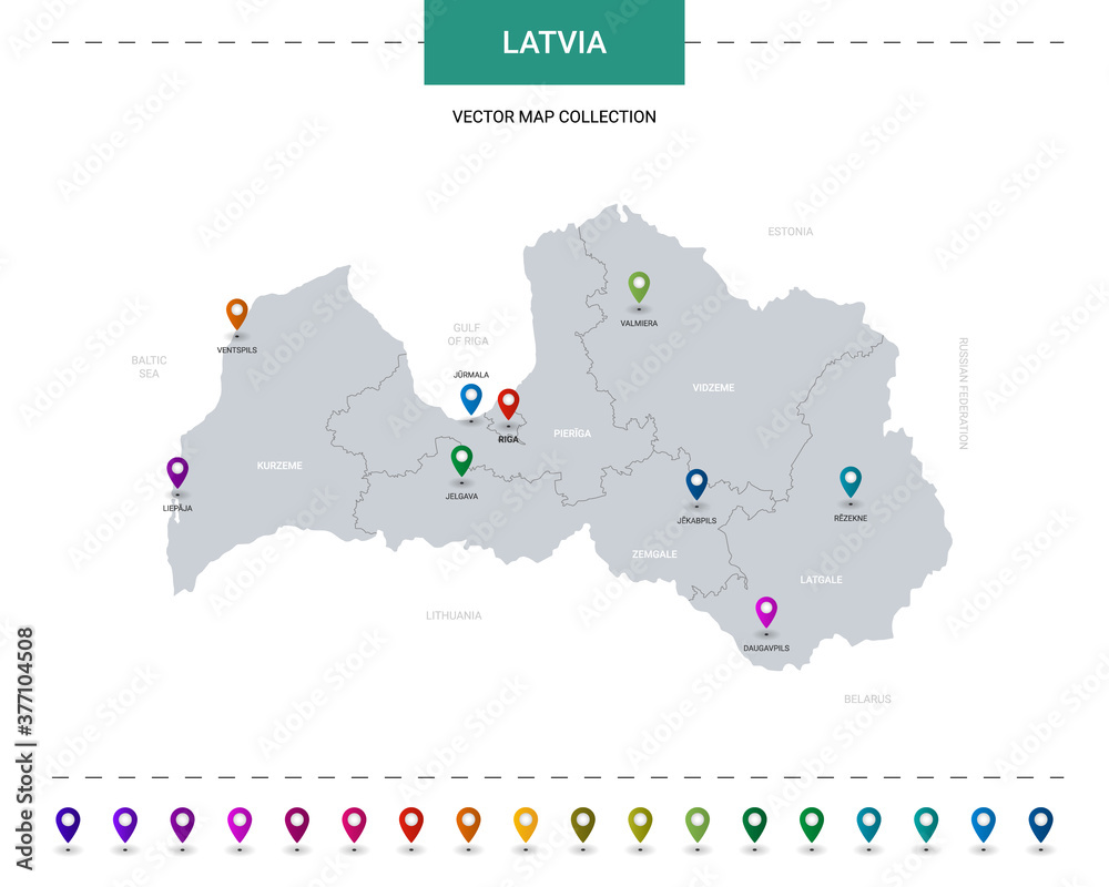 Latvia map with location pointer marks. Infographic vector template ...