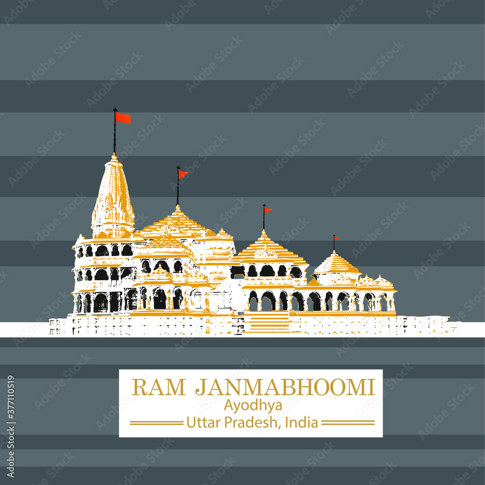Ram Mandir, Jai Shri Ram religious of Indian Temple Stock Vector ...