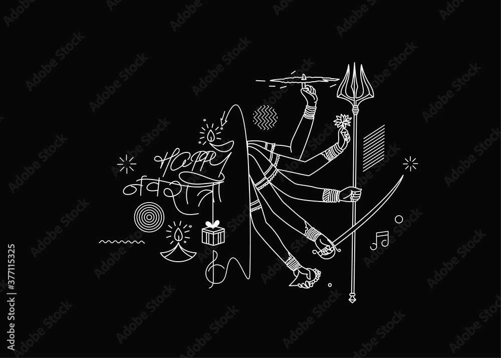 Happy Durga Puja Background Goddess Durga Hand Stylish hindi text for ...