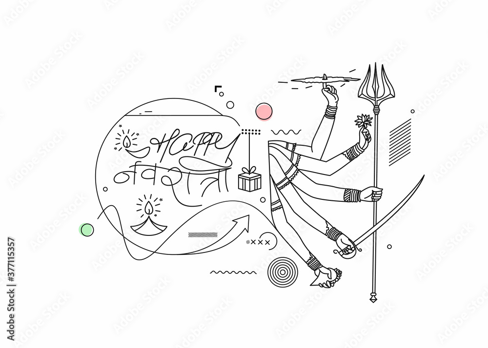 Happy Durga Puja Background Goddess Durga Hand Stylish hindi text for ...