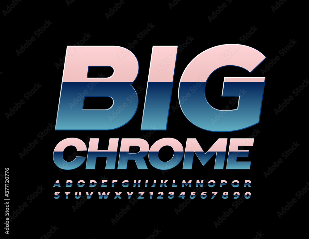 Vector Big Chrome Alphabet Letters and Numbers set. Metallic gradient ...