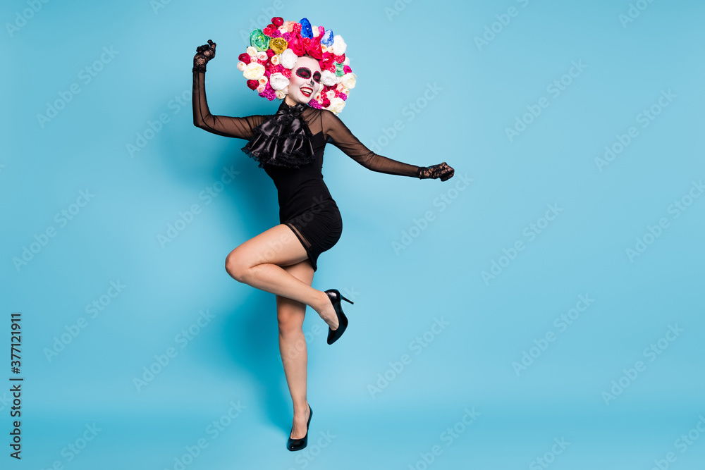 Full length photo of scary creature lady dance competition latin theme ...