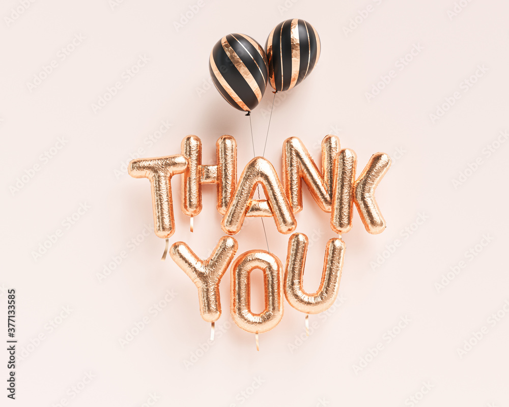 Thank You note text gold foil balloons banner, 3d rendering Stock ...