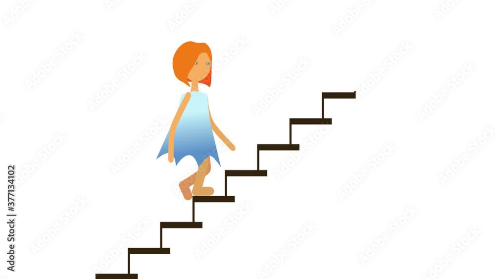 Young girl moving forward, climbing stairs, character animation, motion ...