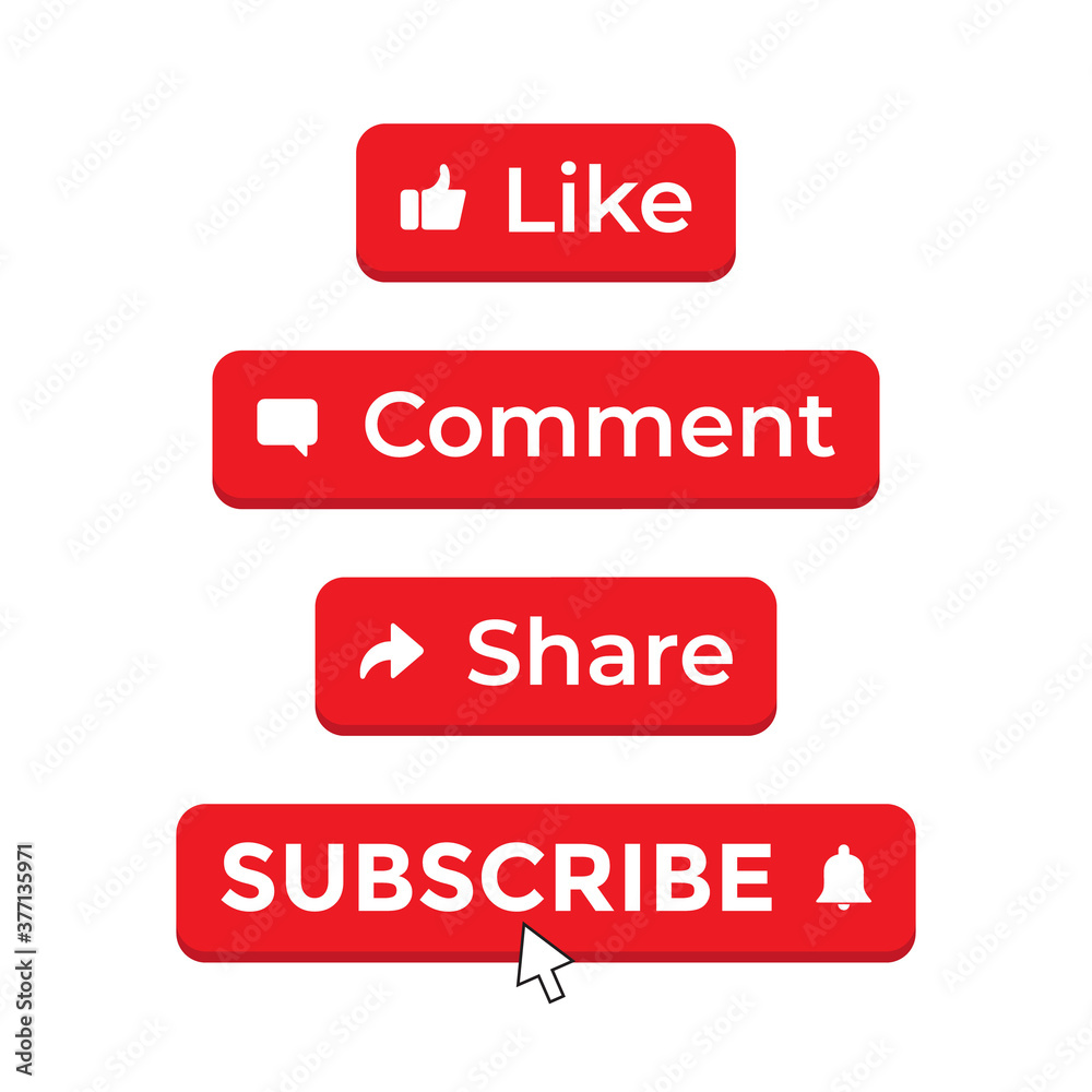 Button Icon Set for Channel. Like, Comment, Share, and Subscribe Vector ...
