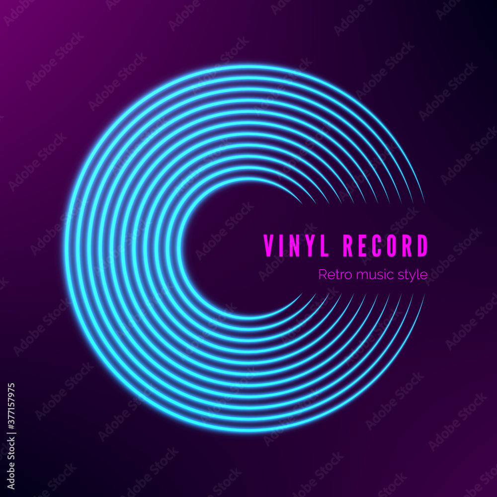 Vinyl record neon colors. Vintage gramophone disc. Music retro album ...