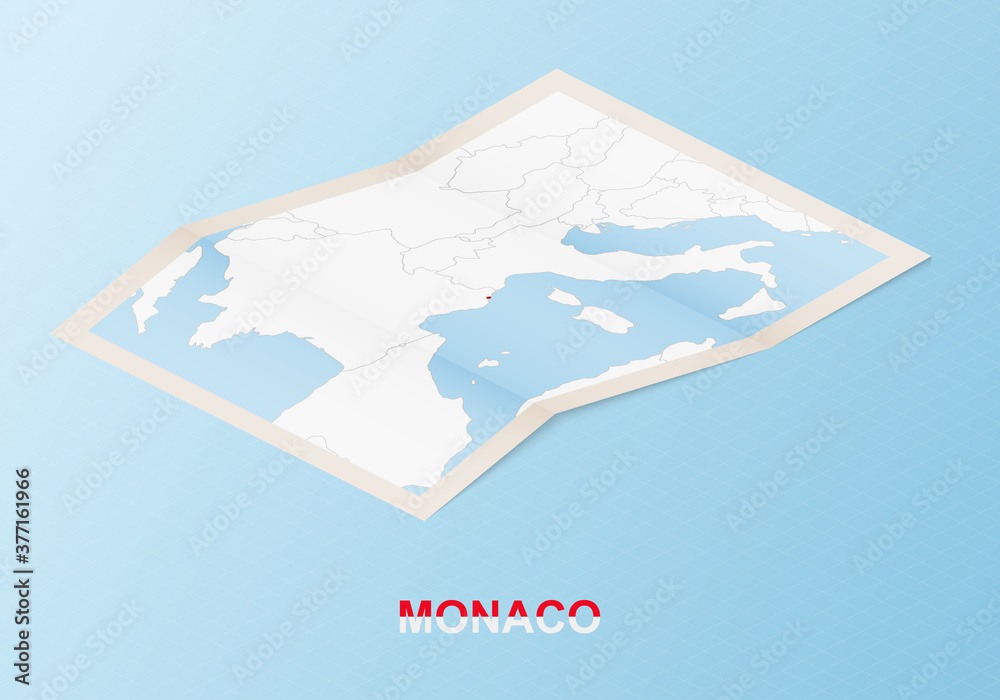 Folded paper map of Monaco with neighboring countries in isometric ...