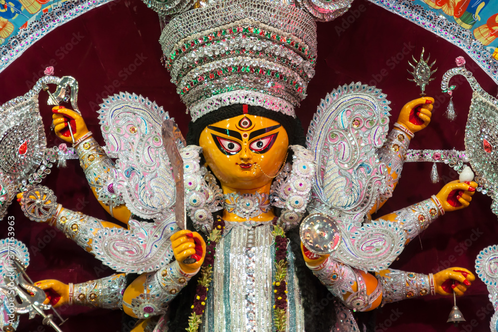 Hindu Goddess Durga close up, a symbol of power, beauty and majesty ...