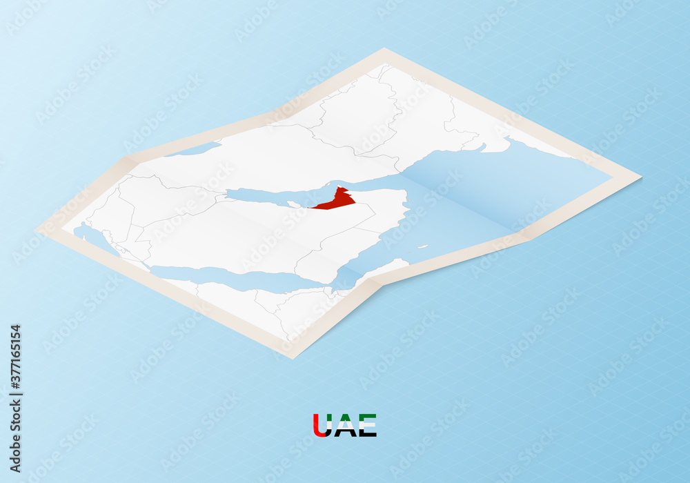 Folded paper map of United Arab Emirates with neighboring countries in ...