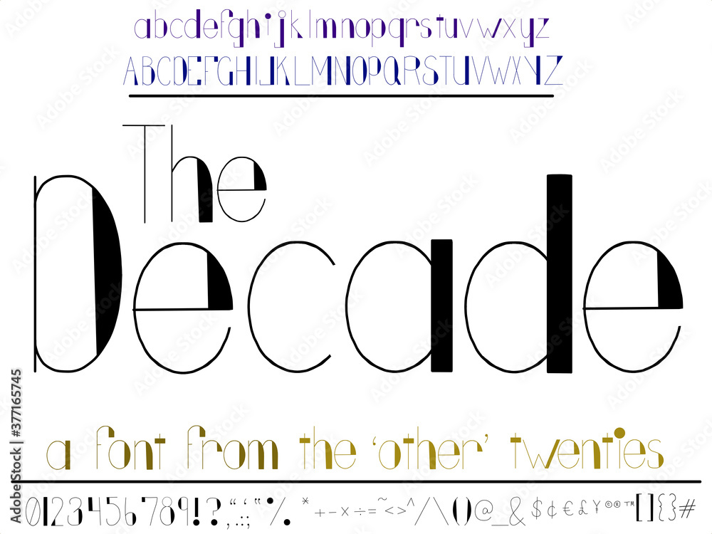 Hand drawn font. Nineteen twenties theme typeface. Art deco. Stock ...