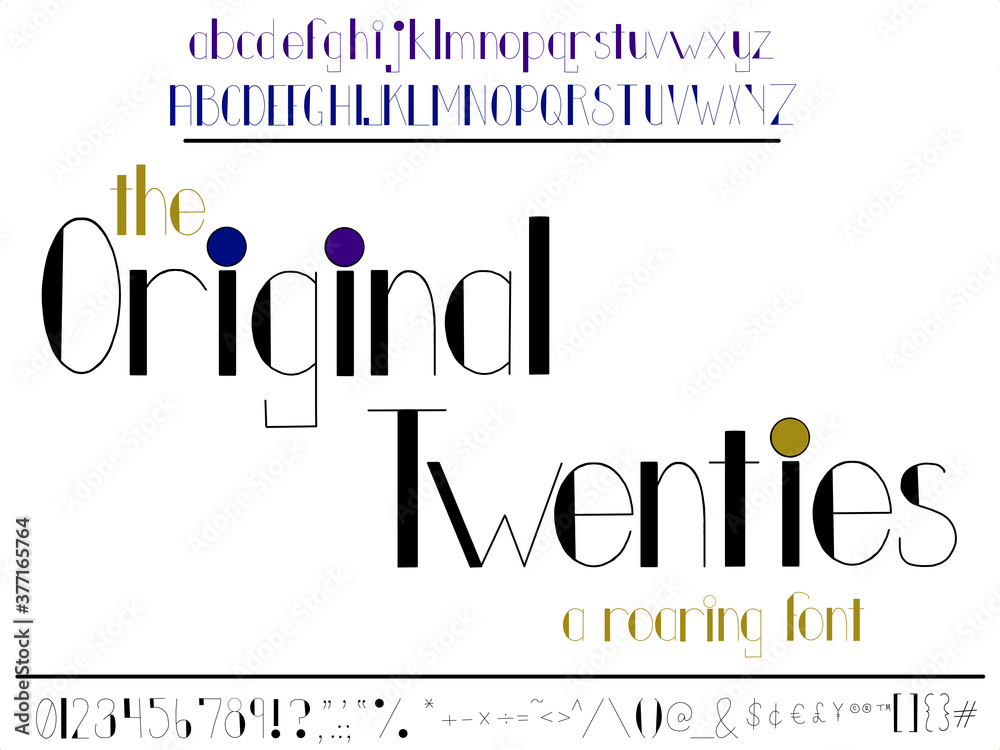 Hand drawn font. Nineteen twenties theme typeface. Art deco. Stock ...