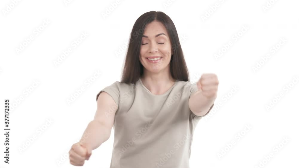 Vidéo Stock Silly Caucasian woman turning imaginary driving wheel. Body ...