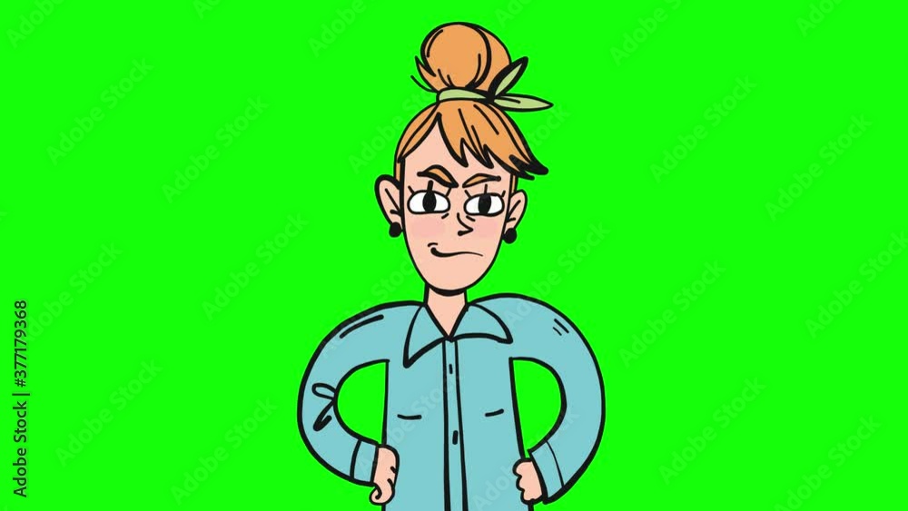 Determined woman standing with with arms akimbo cartoon animation ...