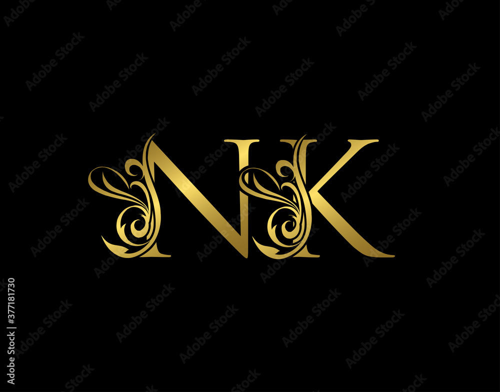 Gold N, K and NK Luxury Letter Logo Icon. Graceful royal style. Luxury ...