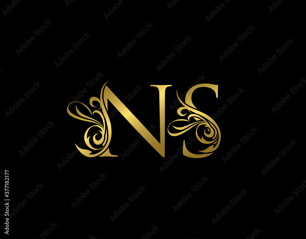 Gold N, S and NS Luxury Letter Logo Icon. Graceful royal style. Luxury ...