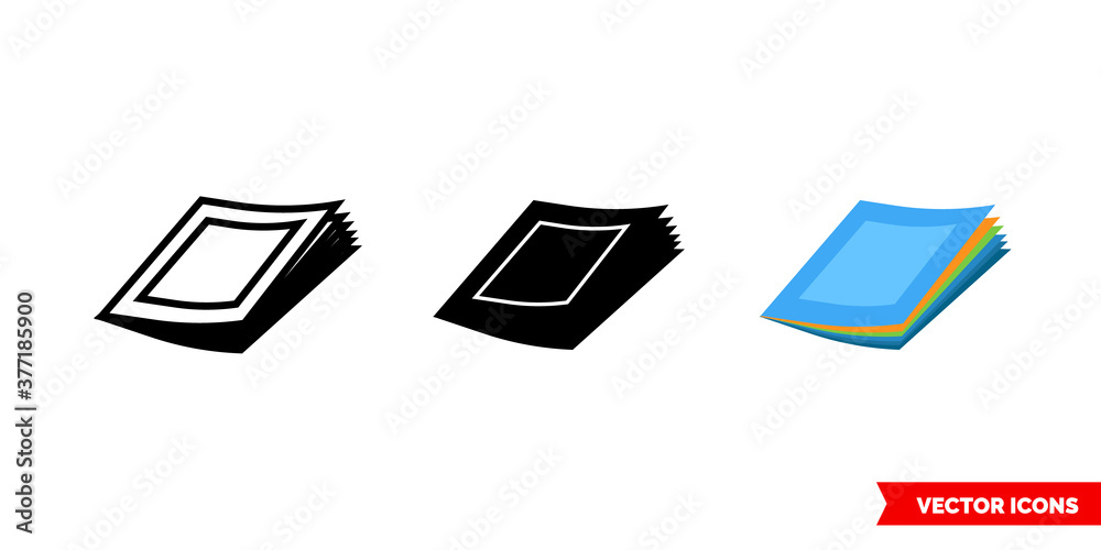 Magazine icon of 3 types color, black and white, outline. Isolated ...