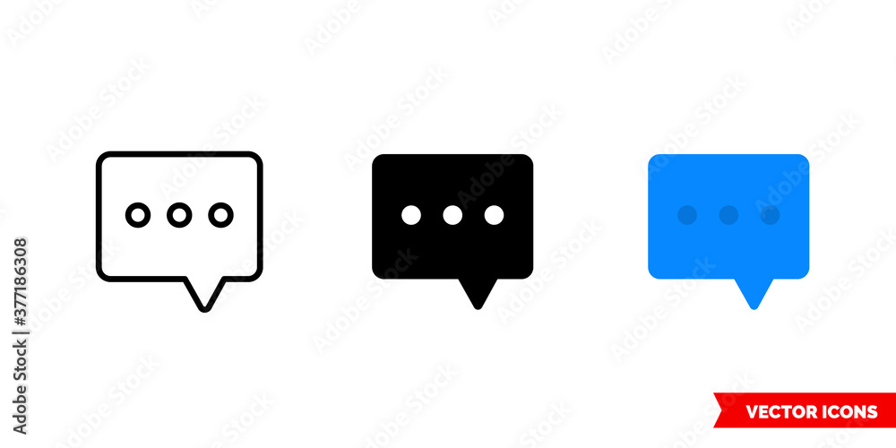 Message icon of 3 types color, black and white, outline. Isolated ...
