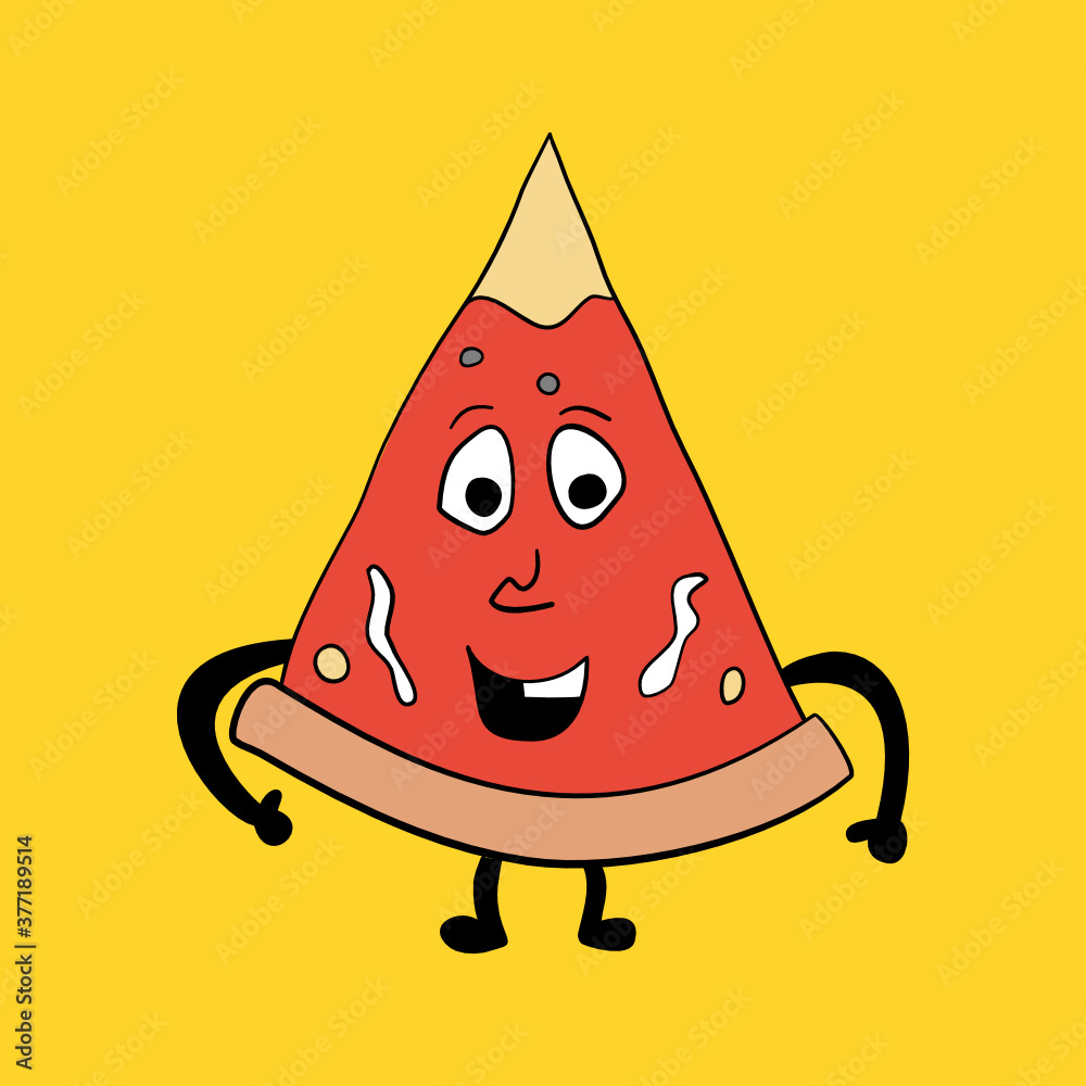 Crazy pizza pie character with cheese and tomatoes. Funny food mascot ...