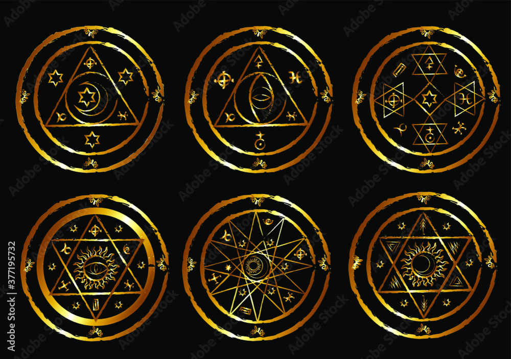 Occult signs and symbols in gold in vector Stock Vector | Adobe Stock