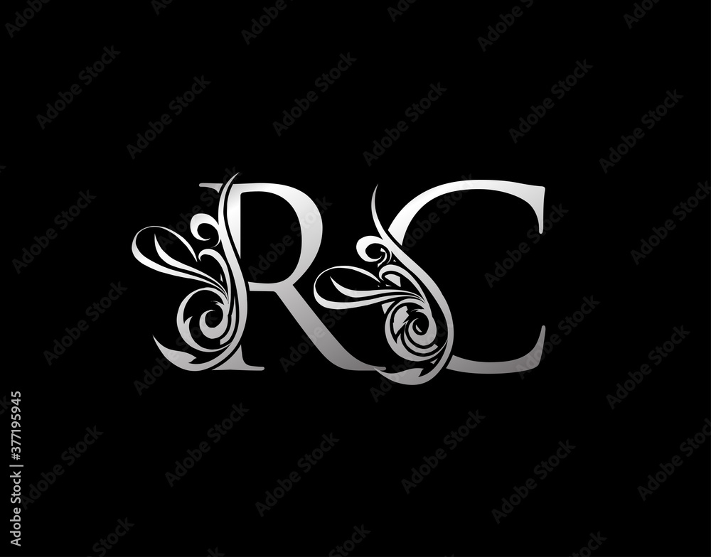 Silver R, C and RC Luxury Letter Logo Icon. Graceful royal style ...