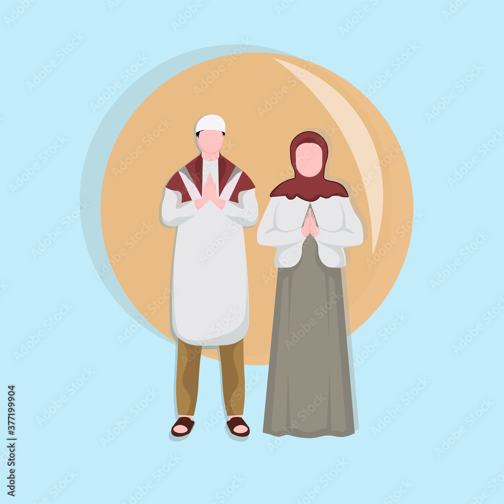 Hand drawn with the concept of illustration of two Muslim humans can be ...
