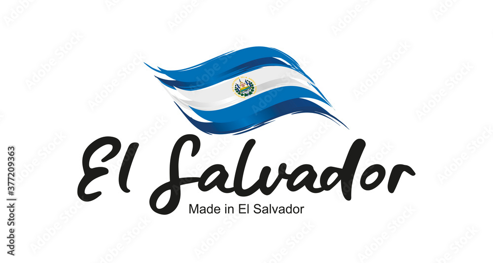 Made in El Salvador handwritten flag ribbon typography lettering logo ...
