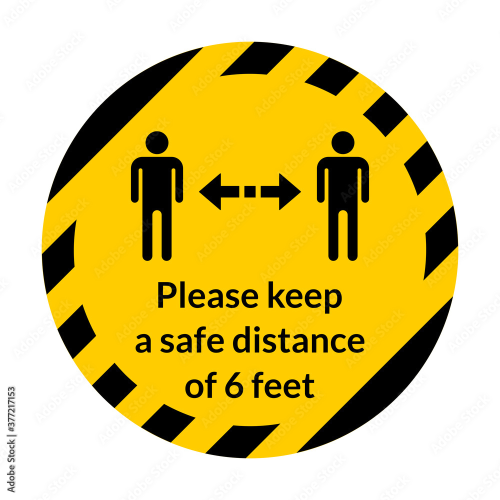 Please Keep a Safe Distance of 6 Feet Round Warning Floor Marking ...