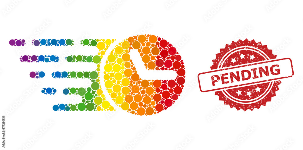 Scratched Pending Seal and Spectrum Clock Collage Stock Vector | Adobe ...