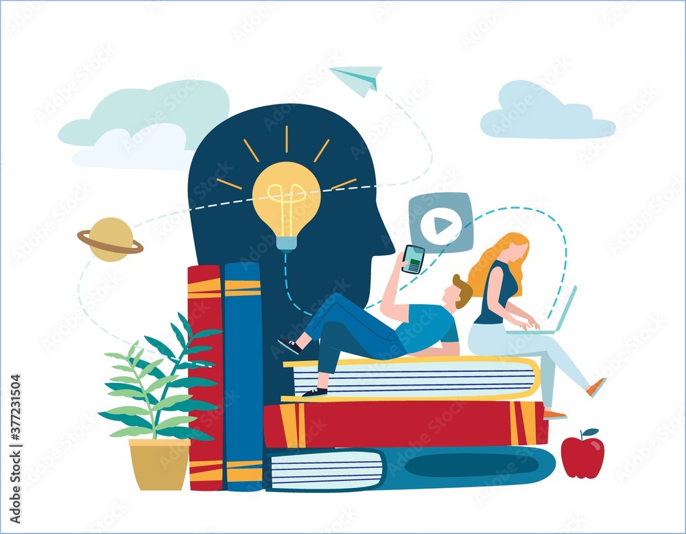 small people learn and gain knowledge. vector illustration. schedule ...