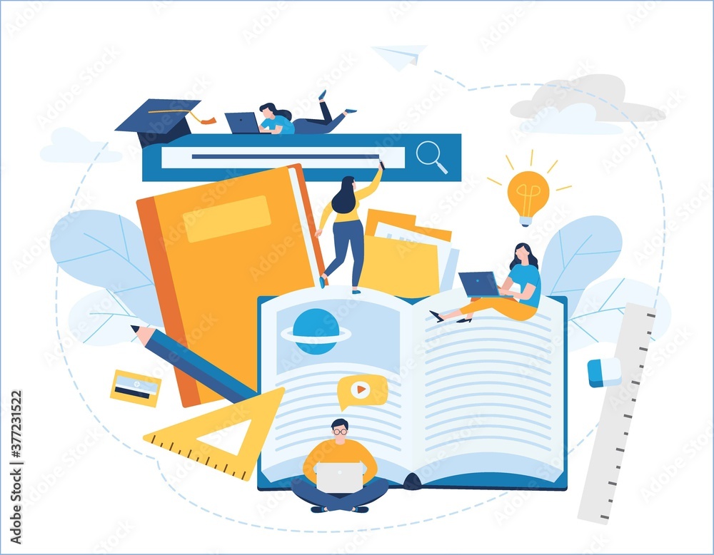 online training courses vector illustration. distance education banner ...