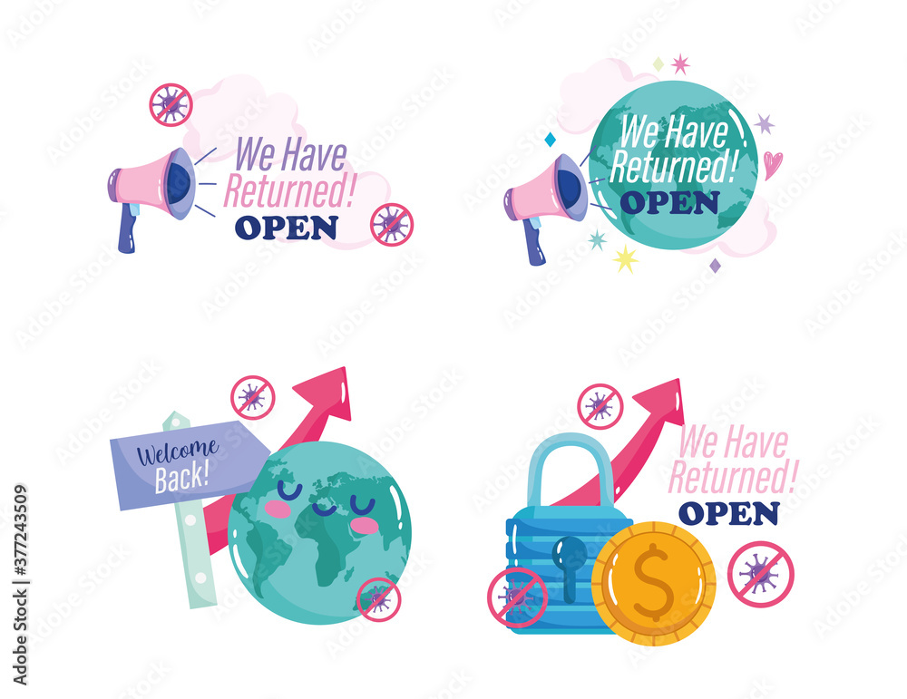 reopening, welcome back, returned open, world megaphone announce ...
