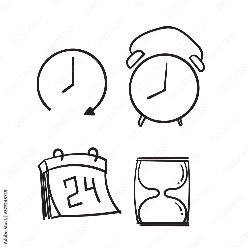 hand drawn Time and clock vector linear icons.Time management. Timer ...