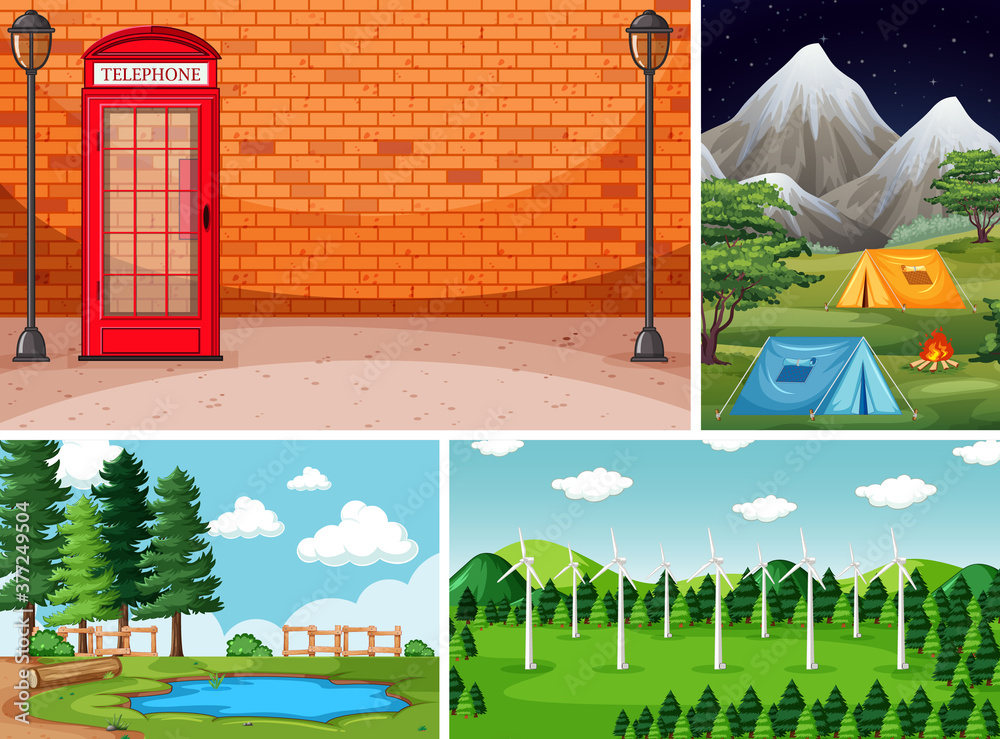 Four different scenes in nature setting cartoon style Stock Vector ...