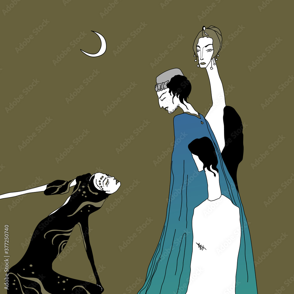 Vetor de Dance of Salome. Four fantastic characters. Herod, Herodias ...